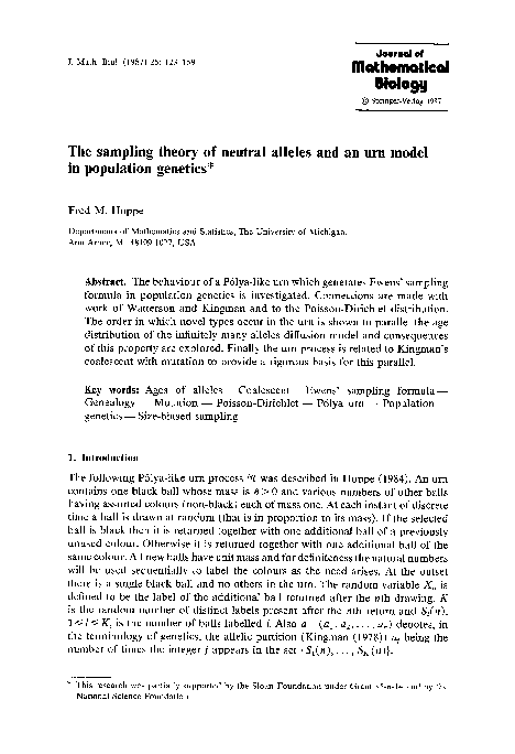 (PDF) The sampling theory of neutral alleles and an urn model in ...