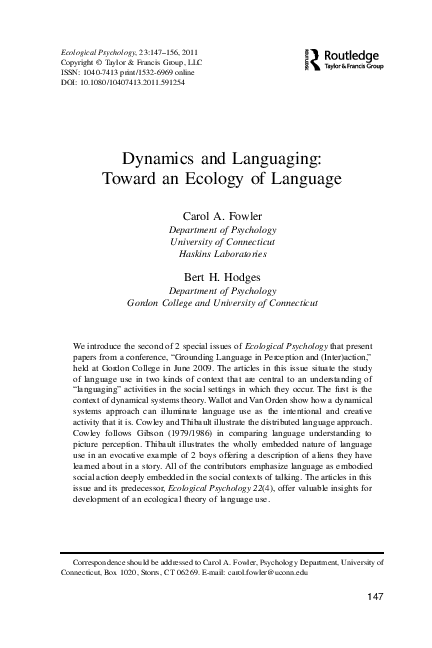 (PDF) Dynamics and Languaging: Toward an Ecology of Language