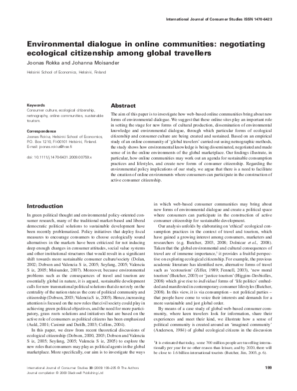 (PDF) Environmental dialogue in online communities: negotiating ...