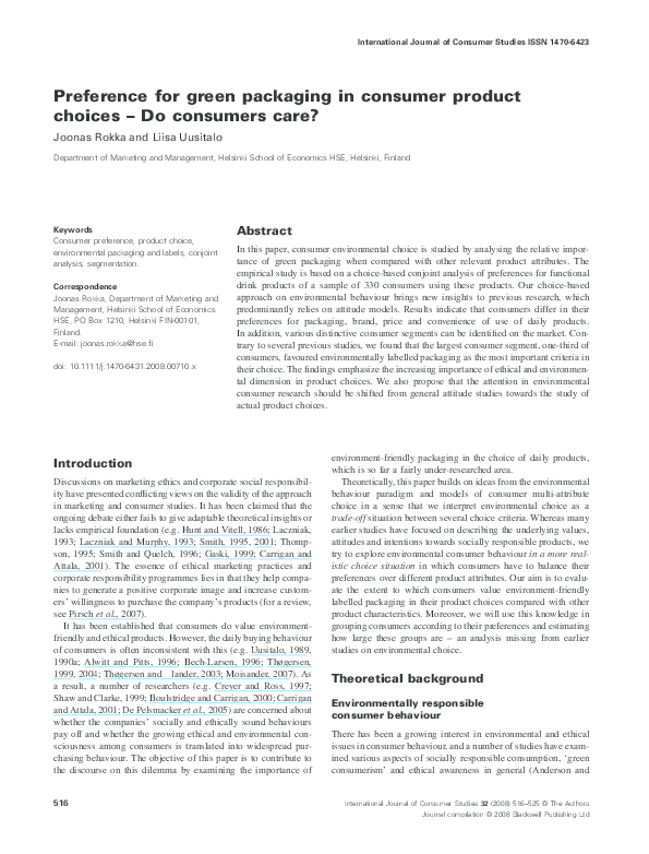 (PDF) Preference for green packaging in consumer product choices - Do ...
