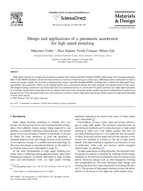 (PDF) Design and applications of a pneumatic accelerator for high speed ...