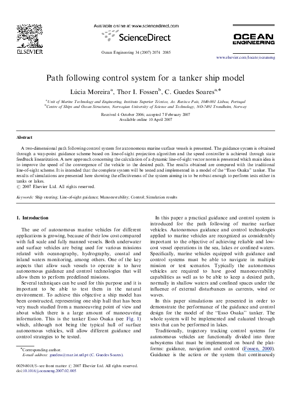 (PDF) Path following control system for a tanker ship model
