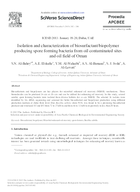 (PDF) Isolation and characterization of biosurfactant/bioemulsifier ...