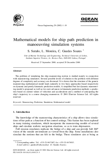 (PDF) Mathematical models for ship path prediction in manoeuvring simulation systems