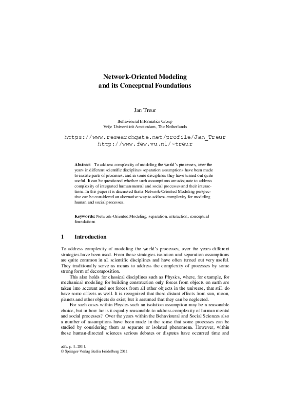 (PDF) Network-Oriented Modeling and its Conceptual Foundations