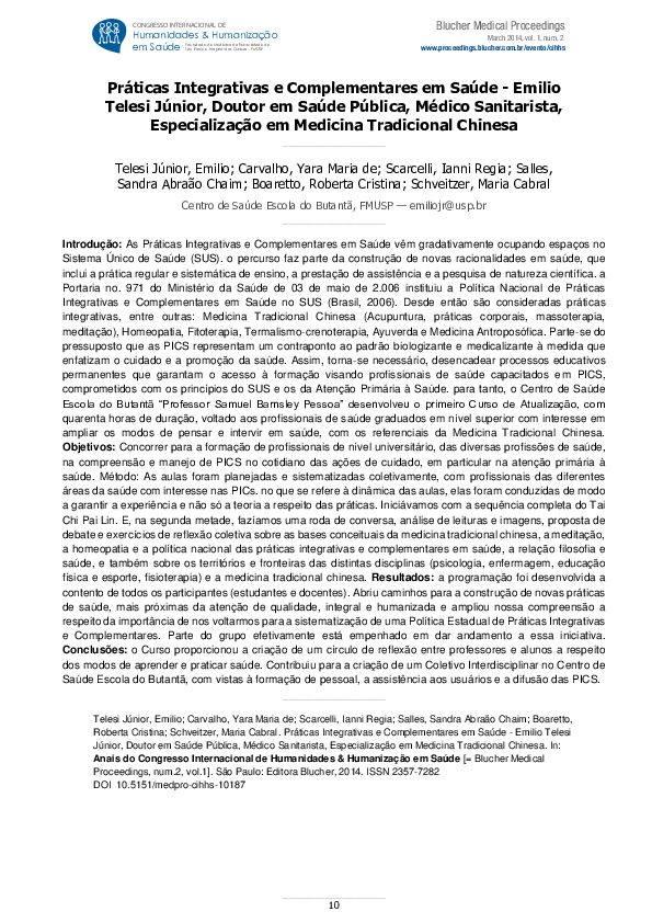 (PDF) Práticas Integrativas e Complementares em Saúde - Emilio Telesi Júnior, Doutor em Saúde ...