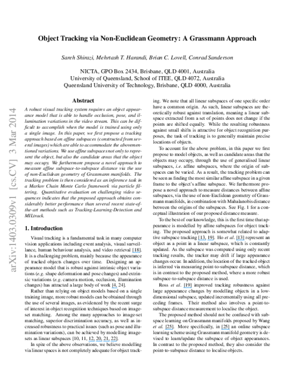 Pdf Object Tracking Via Non Euclidean Geometry A Grassmann Approach