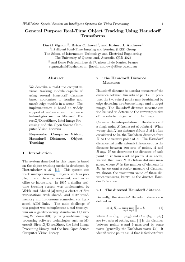 (PDF) General Purpose Real-Time Object Tracking Using Hausdorfi Transforms