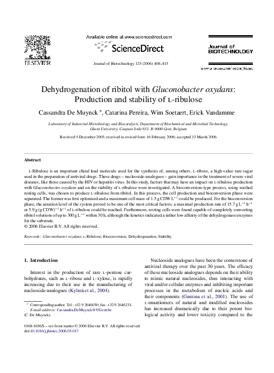 (PDF) Dehydrogenation of ribitol with Gluconobacter oxydans: Production ...