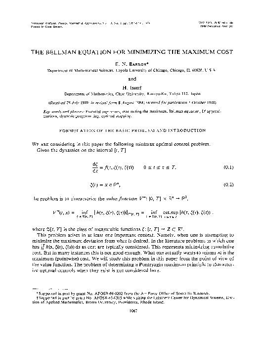 (PDF) The Bellman equation for minimizing the maximum cost