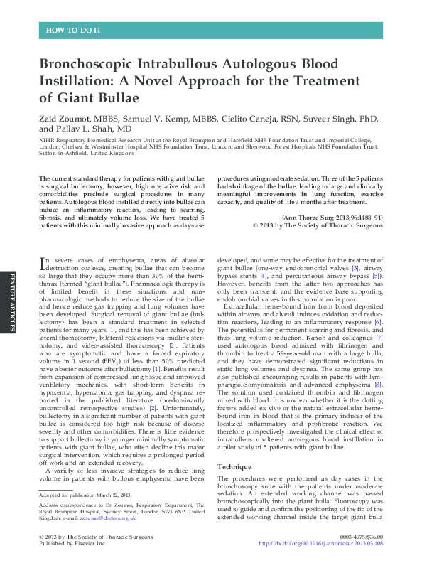 (PDF) Bronchoscopic Intrabullous Autologous Blood Instillation: A Novel ...