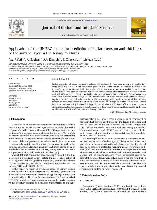(PDF) Application of the UNIFAC model for prediction of surface tension and thickness of the ...