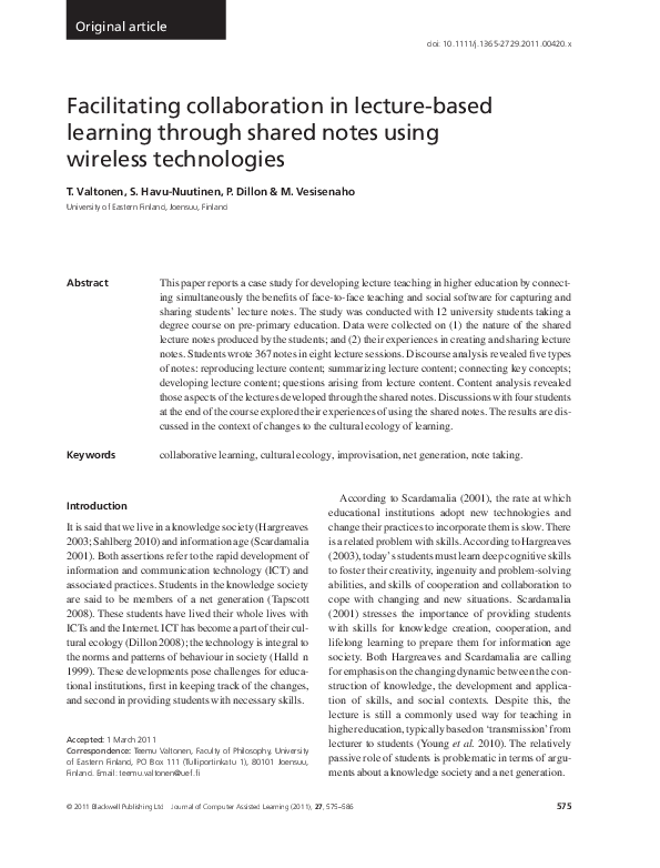 (PDF) Facilitating collaboration in lecture-based learning through ...