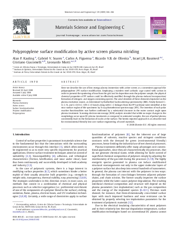 (PDF) Polypropylene surface modification by active screen plasma nitriding