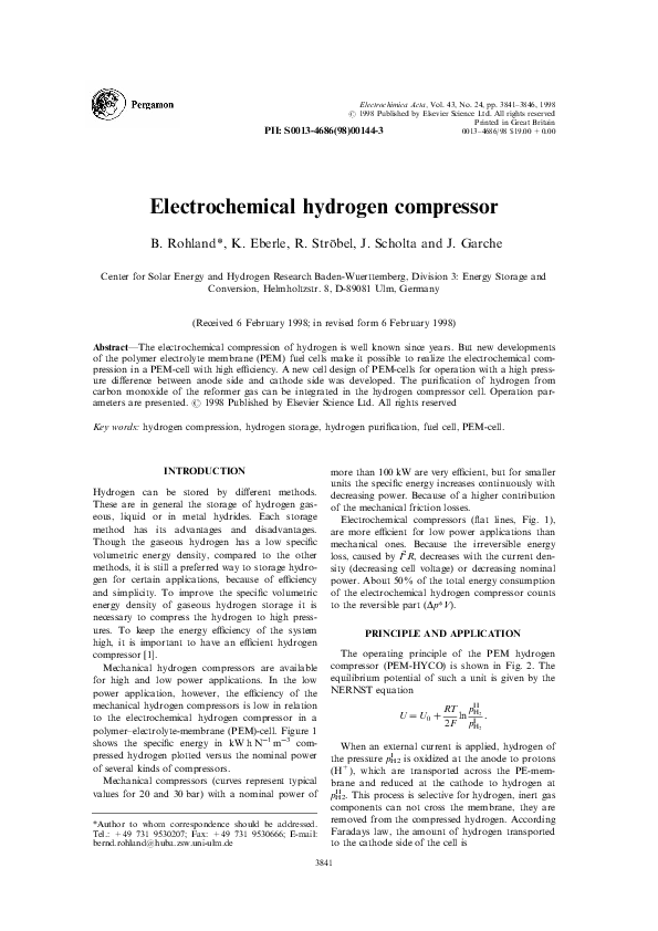 (PDF) Electrochemical hydrogen compressor