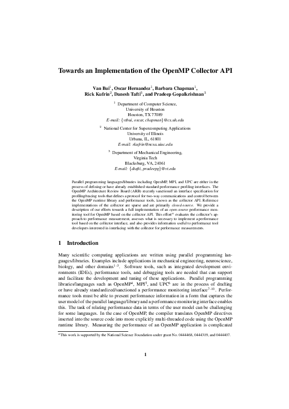 Pdf Towards An Implementation Of The Openmp Collector Api