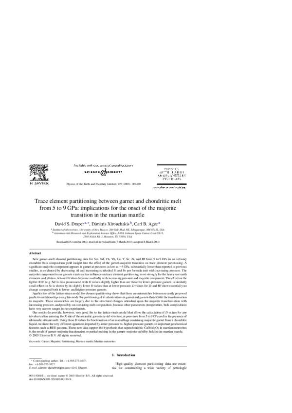 (PDF) Trace element partitioning between garnet and chondritic melt from 5 to 9 GPa ...