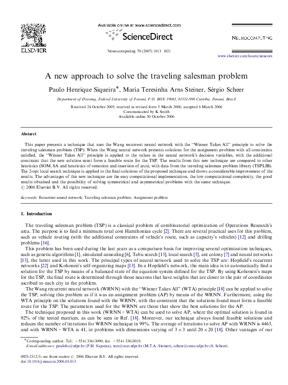 (PDF) A new approach to solve the traveling salesman problem