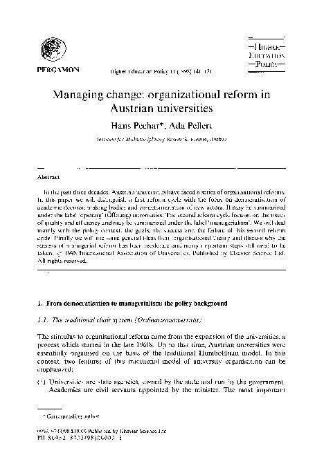 (PDF) Managing change: Organizational reform in Austrian universities