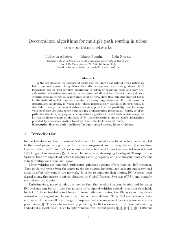 (PDF) Decentralized algorithms for multiple path routing in urban ...