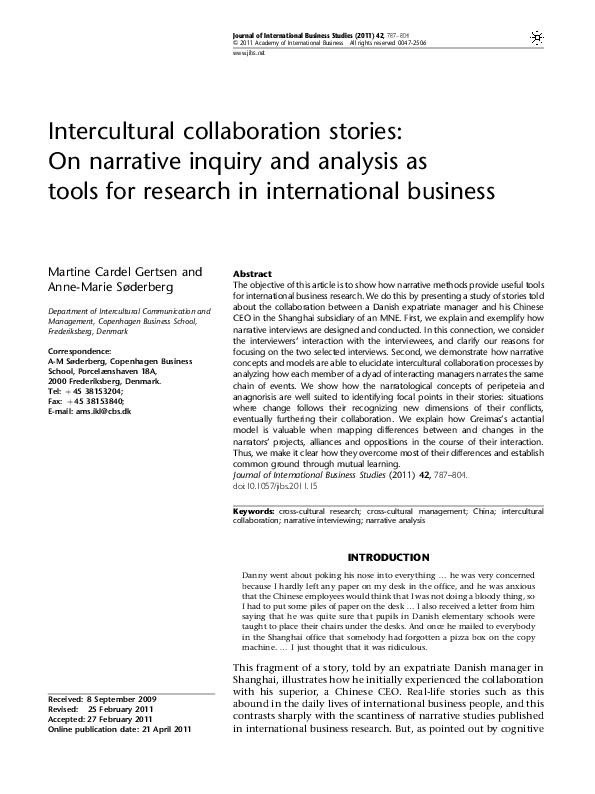 (PDF) Intercultural collaboration stories: On narrative inquiry and ...