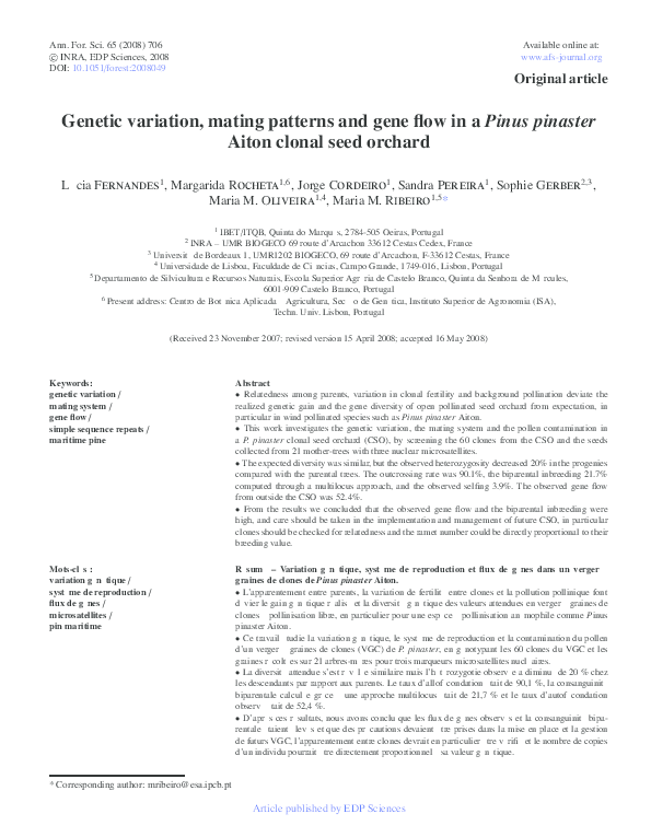 (PDF) Genetic variation, mating patterns and gene flow in a Pinus ...
