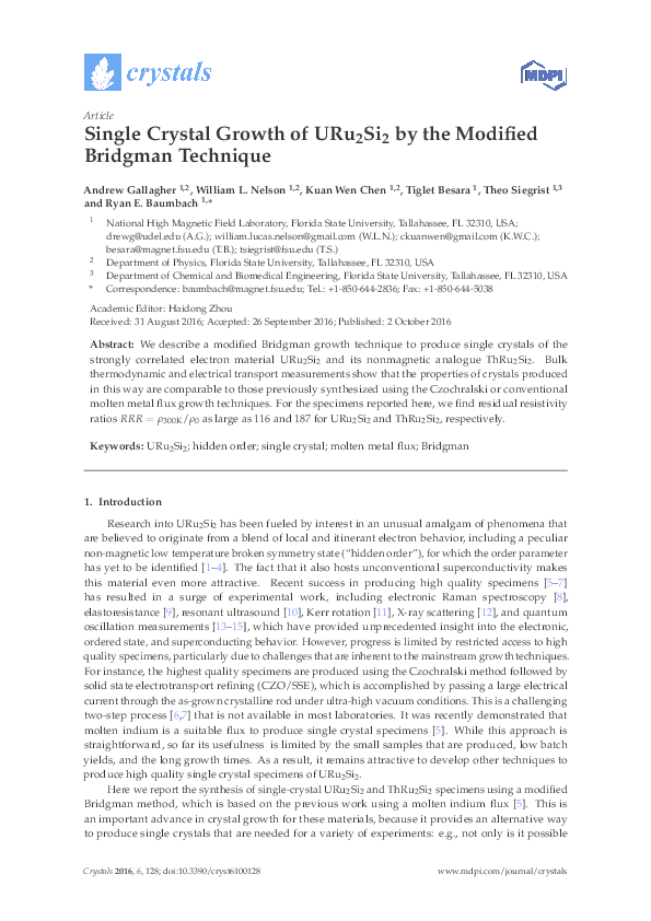 (PDF) Single Crystal Growth of URu 2 Si 2 by the Modified Bridgman ...
