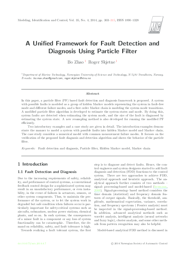 Pdf A Unified Framework For Fault Detection And Diagnosis Using