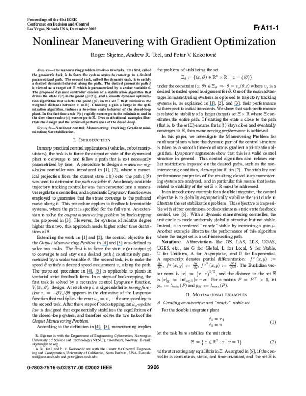 (PDF) Nonlinear maneuvering with gradient optimization | Roger Skjetne ...