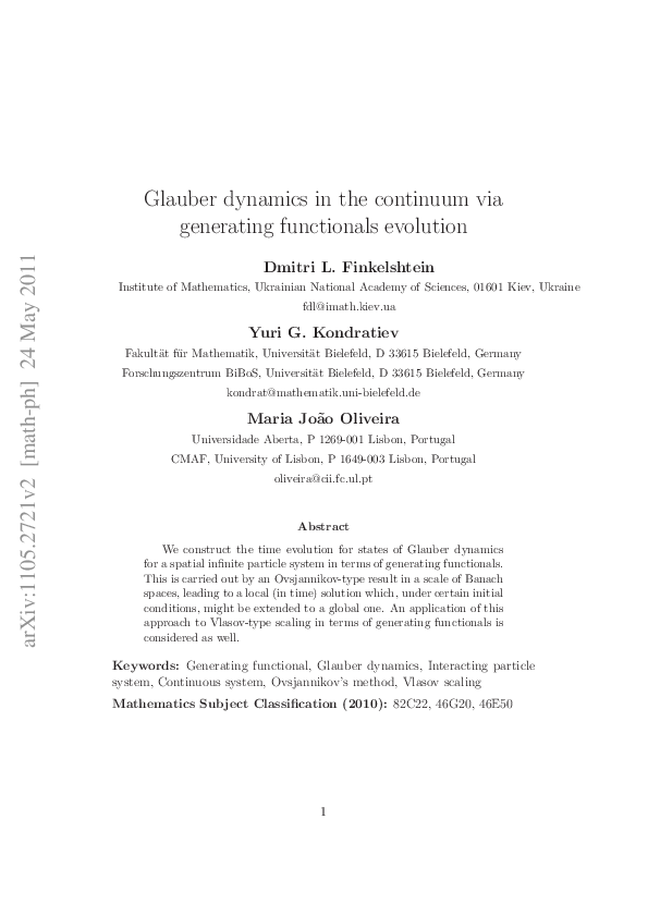 Pdf Glauber Dynamics In The Continuum Via Generating Functionals