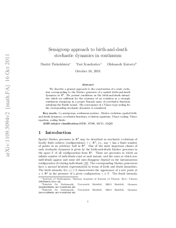 (PDF) Semigroup approach to birth-and-death stochastic dynamics in continuum