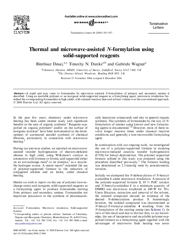 (PDF) Thermal and microwave-assisted N-formylation using solid ...