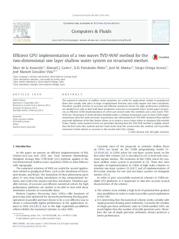(PDF) Efficient GPU implementation of a two waves TVD-WAF method for the two-dimensional one ...