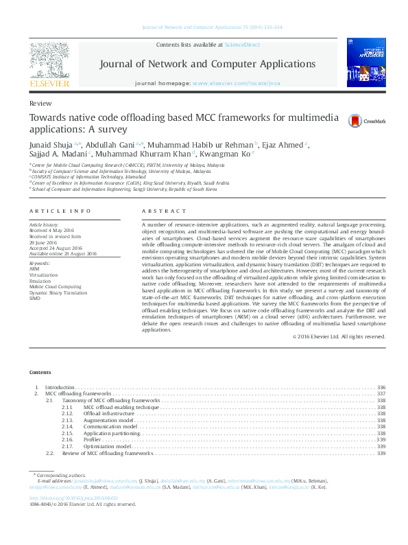 (PDF) Towards native code offloading based MCC frameworks for multimedia applications: A survey ...