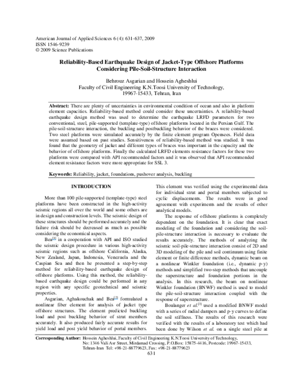 Pdf Reliability Based Earthquake Design Of Jacket Type Offshore Platforms Considering Pile
