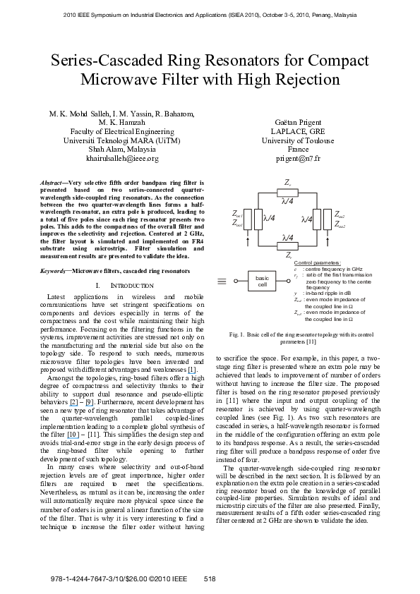 (PDF) Series-cascaded ring resonators for compact microwave filter with ...