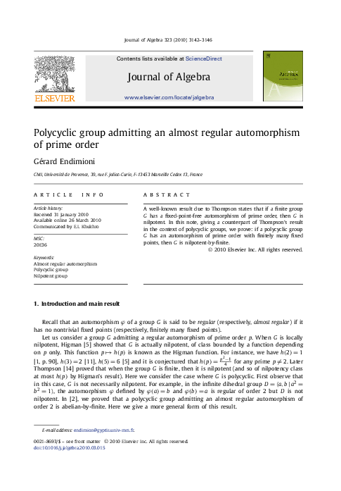 (PDF) Polycyclic group admitting an almost regular automorphism of ...