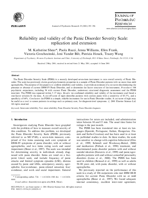 (PDF) Reliability and validity of the Panic Disorder Severity Scale ...