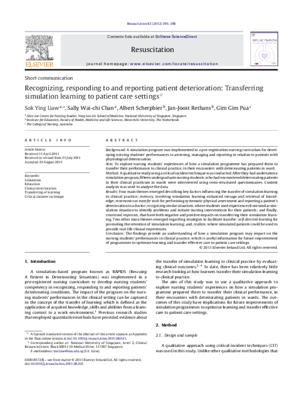 (PDF) Recognizing, responding to and reporting patient deterioration ...