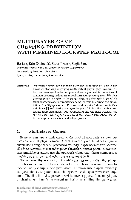 (PDF) Multiplayer game cheating prevention with pipelined lockstep protocol