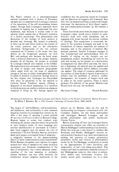 (PDF) Meaning and Authenticity: Bernard Lonergan and Charles Taylor on ...