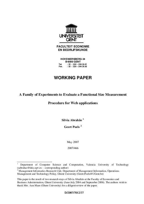 (PDF) A family of experiments to evaluate a functional size measurement procedure for Web ...