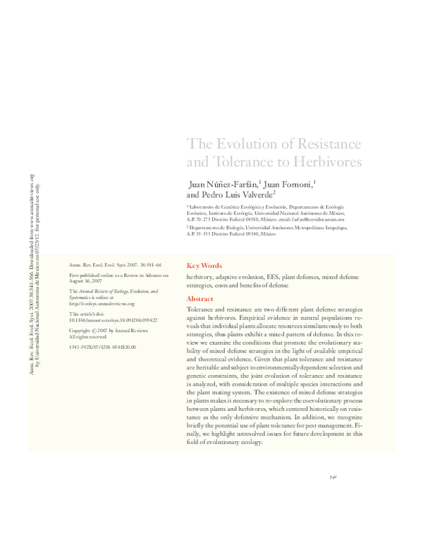 (PDF) The Evolution of Resistance and Tolerance to Herbivores