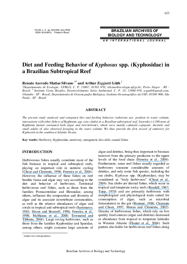 (PDF) Diet and feeding behavior of Kyphosus spp. (Kyphosidae) in a ...