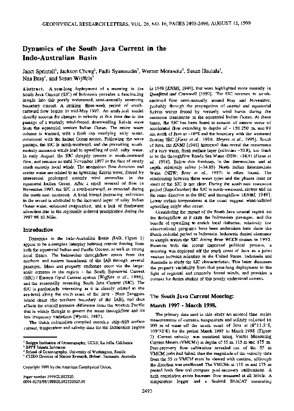(PDF) Dynamics of the South Java Current in the Indo-Australian Basin
