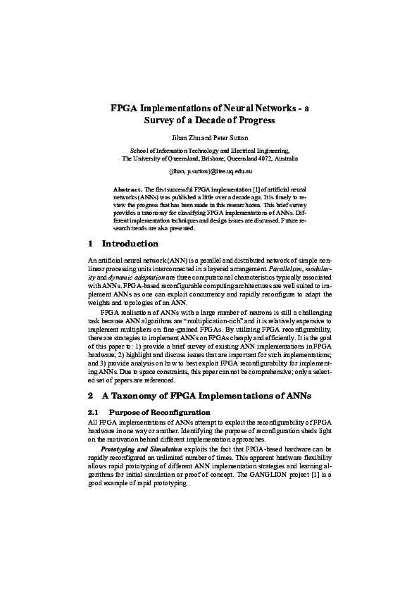 Pdf Fpga Implementation Of Neural Networks A Survey Of A Decade Of