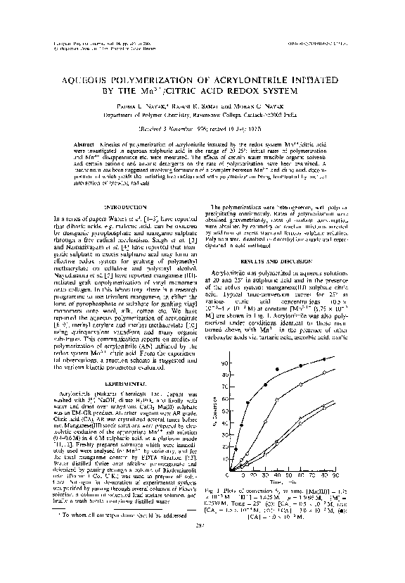 (PDF) Aqueous Polymerization of Acrylonitrile Initiated by Potassium ...