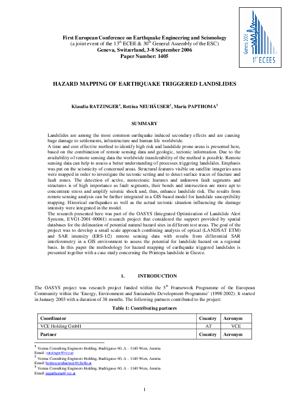 (PDF) HAZARD MAPPING OF EARTHQUAKE TRIGGERED LANDSLIDES