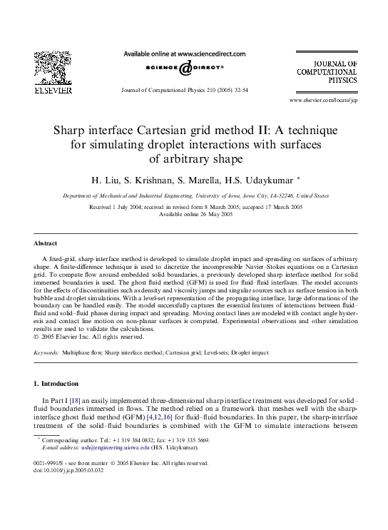 Pdf Sharp Interface Cartesian Grid Method Ii A Technique For Simulating Droplet Interactions