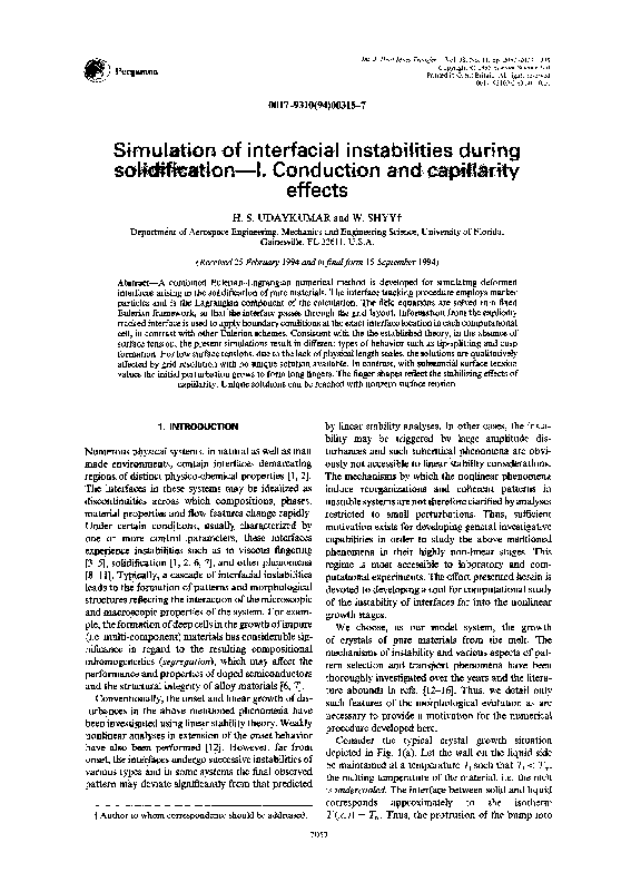 (PDF) Simulation of interfacial instabilities during solidification—I ...